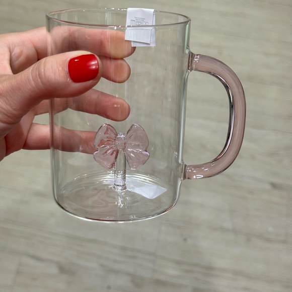 Other | Clear Glass Mug With Pink Bow Handle | Poshmark